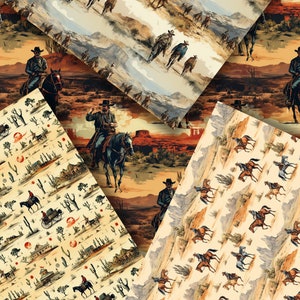 Vintage Cowboys Seamless Digital Pattern, Cactus Digital Paper, Wild ...