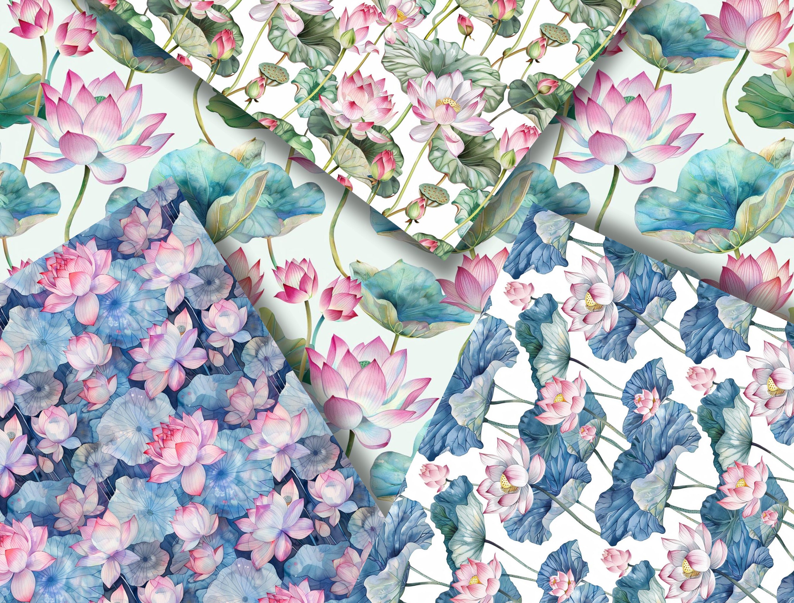 Water Lily Flower Seamless Pattern, Floral Digital Paper, Lotus Flower ...