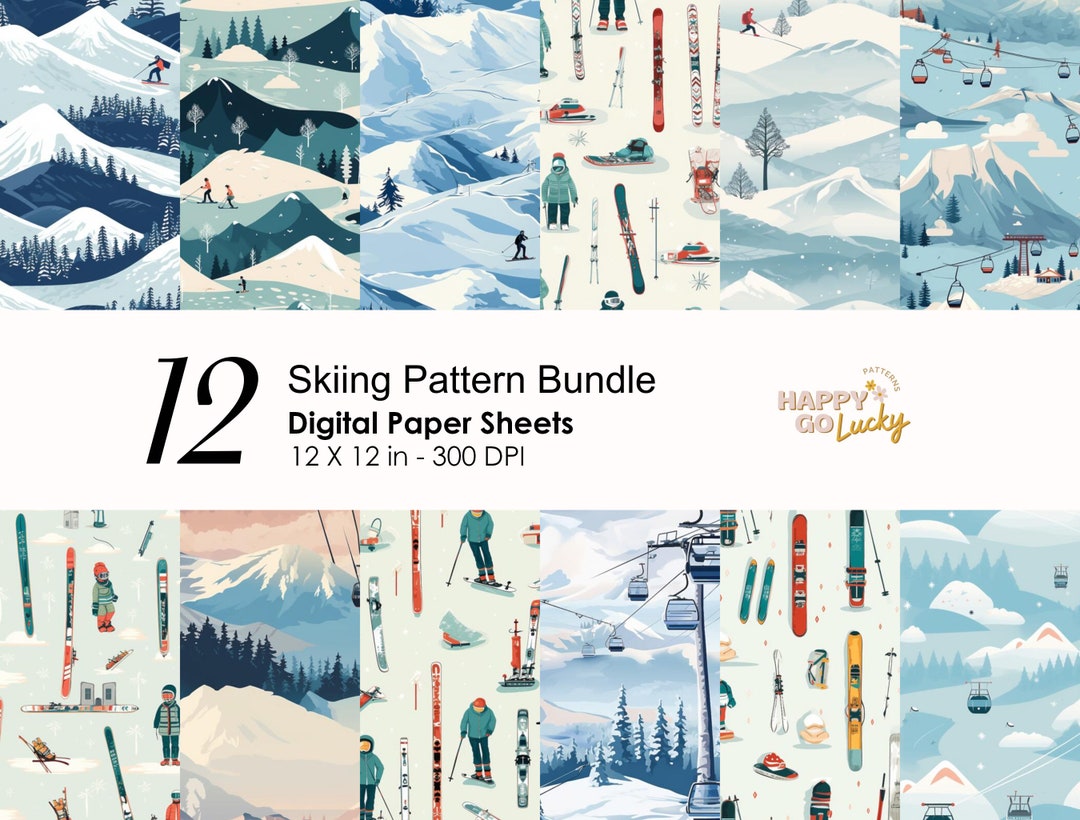 Skiing Seamless Pattern, Winter Sport Digital Paper, Ski Gear ...