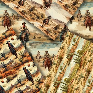 Vintage Cowboys Seamless Digital Pattern, Cactus Digital Paper, Wild ...