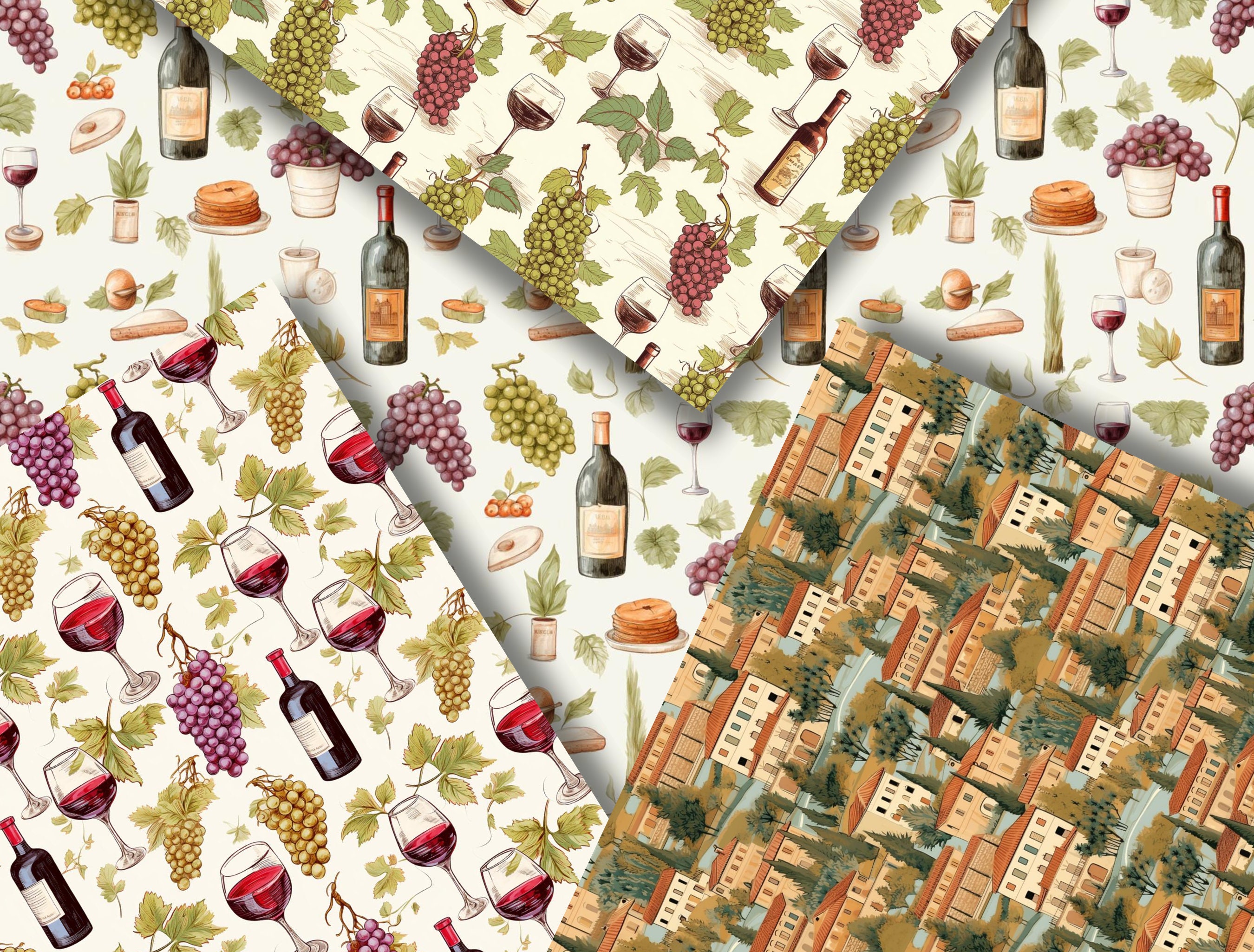 Tuscany Seamless Pattern, Italian Digital Paper, Wine Background ...