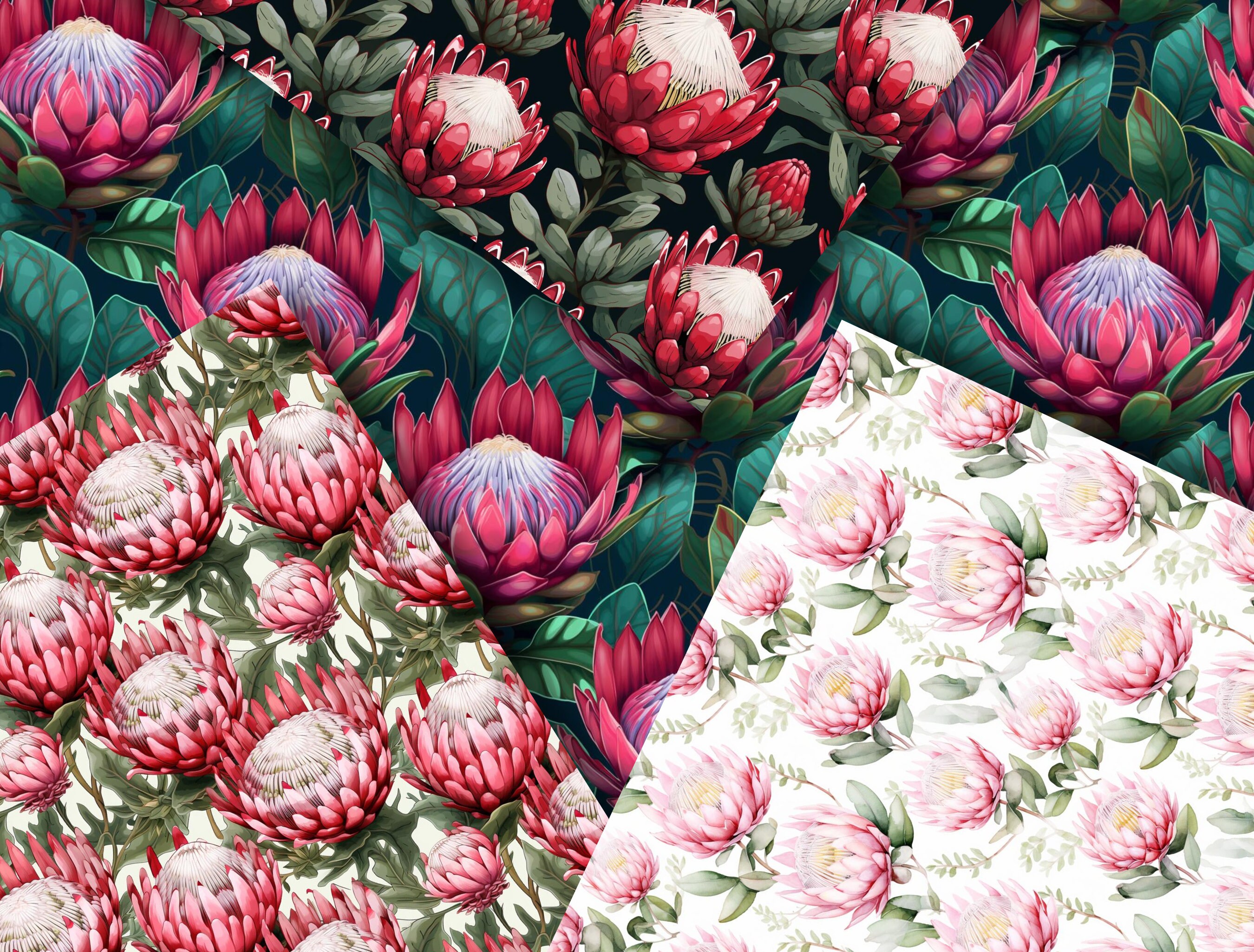 Watercolour Protea Seamless Pattern, Flower Digital Paper, Floral ...