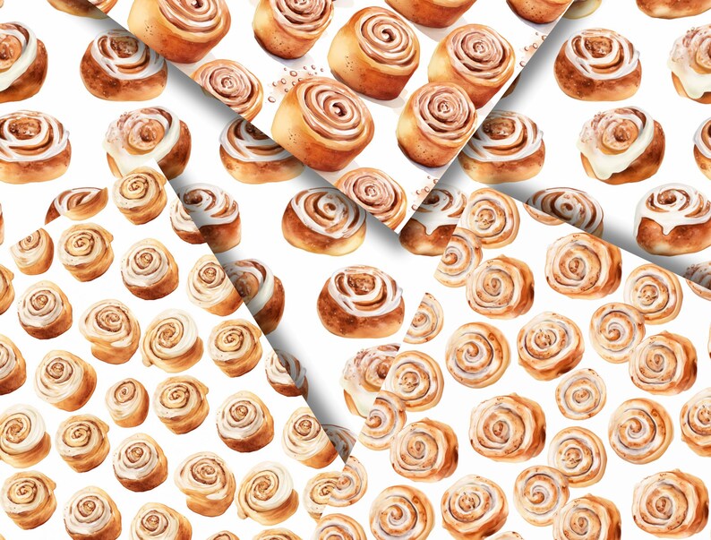 Sweet Sticky Cinnamon Buns Seamless Pattern, Baked Goods Digital Paper ...