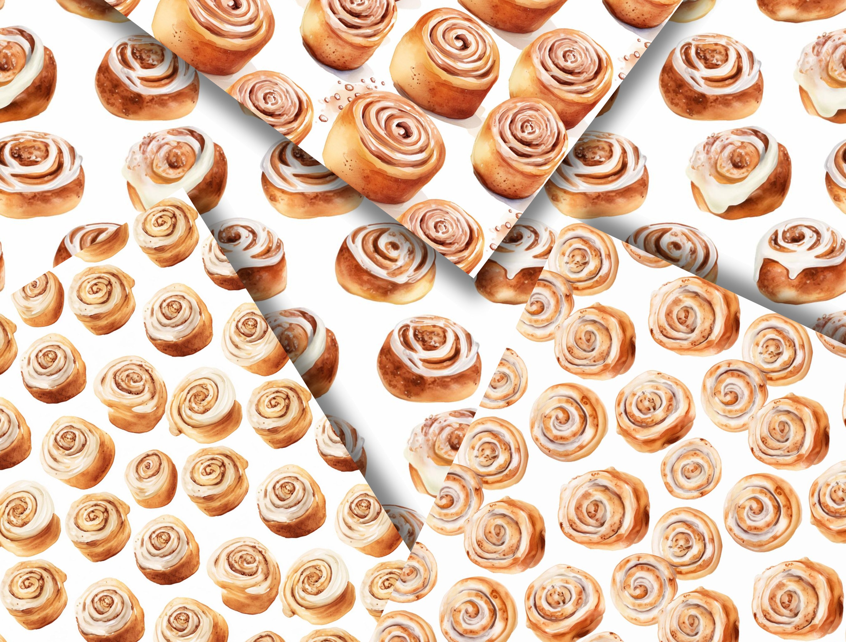 Sweet Sticky Cinnamon Buns Seamless Pattern, Baked Goods Digital Paper ...
