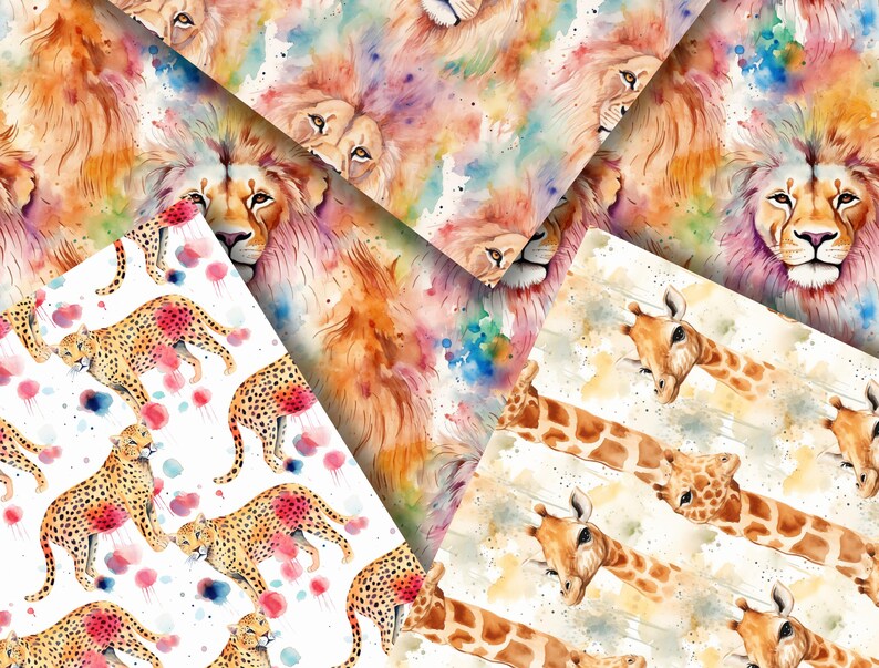 African Safari Seamless Pattern, Watercolour Animals Digital Paper ...