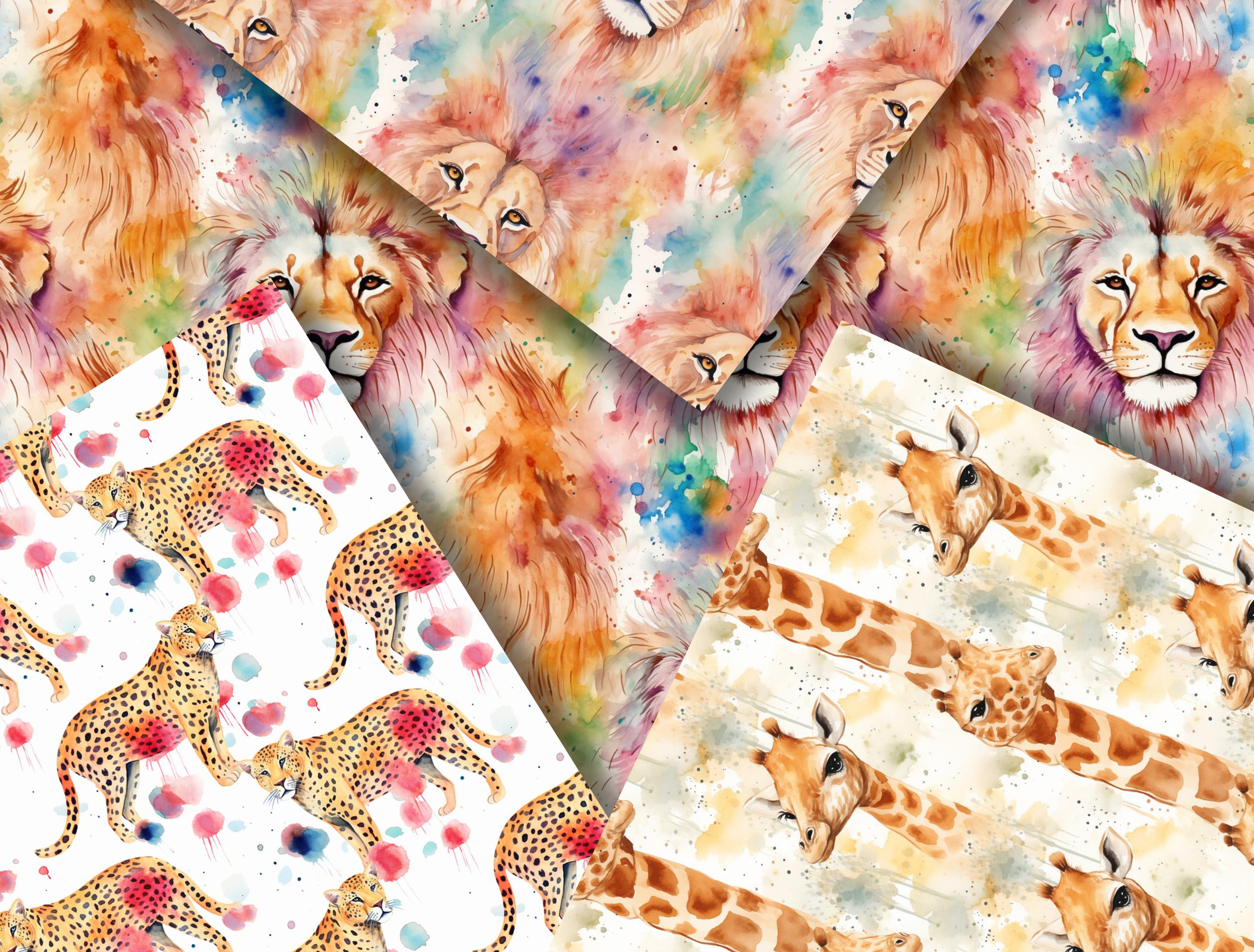 African Safari Seamless Pattern, Watercolour Animals Digital Paper ...