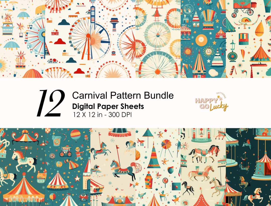 Carnival Seamless Pattern, Carousel Digital Paper, Ferris Wheel ...