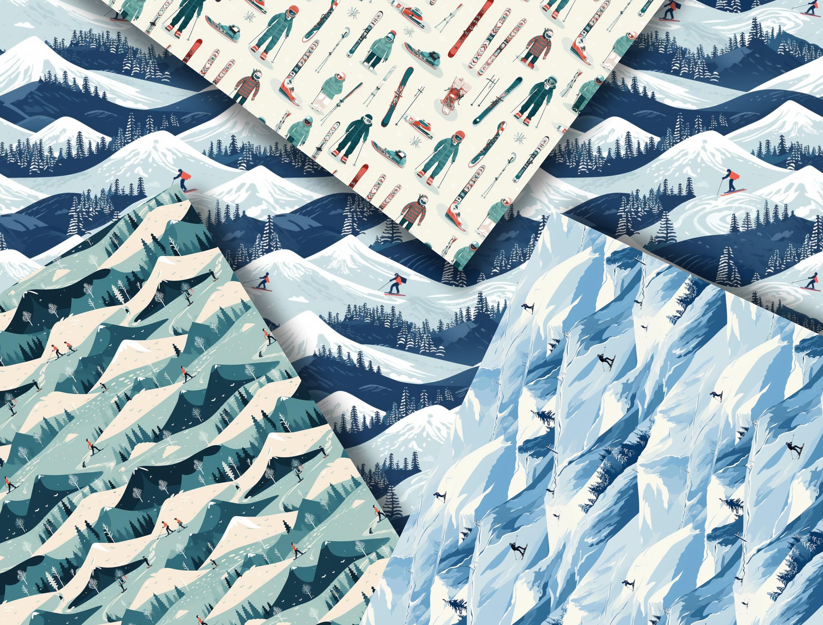 Skiing Seamless Pattern, Winter Sport Digital Paper, Ski Gear ...