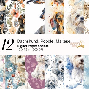 Dachshund, Maltese, Poodle Dogs Seamless Digital Pattern, Cute Small ...