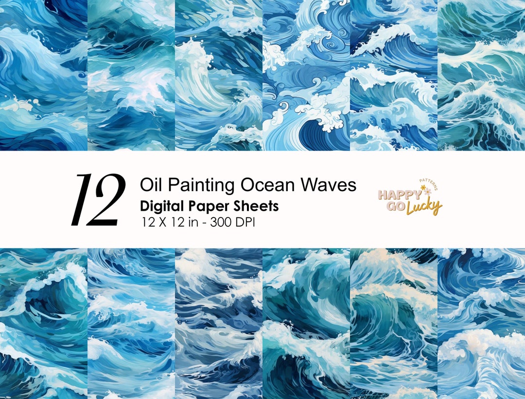 Oil Painting Ocean Waves Seamless Pattern, Ocean Swell Digital Paper ...