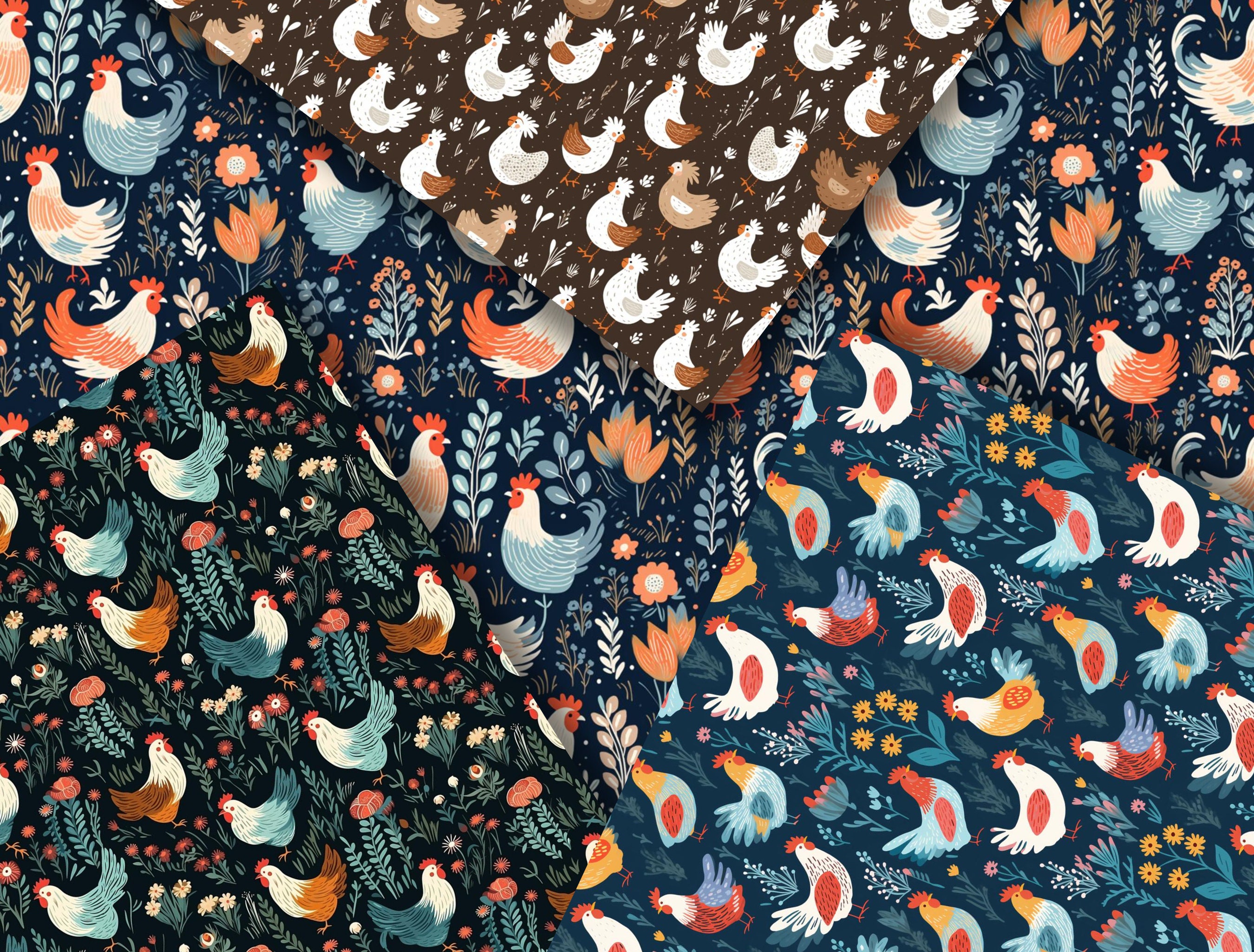 Whimsical Chickens Seamless Digital Pattern, Farm Animal Digital Paper ...