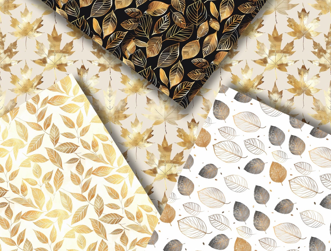Elegant Gold Leaves Seamless Digital Pattern, Wallpaper Digital Paper ...