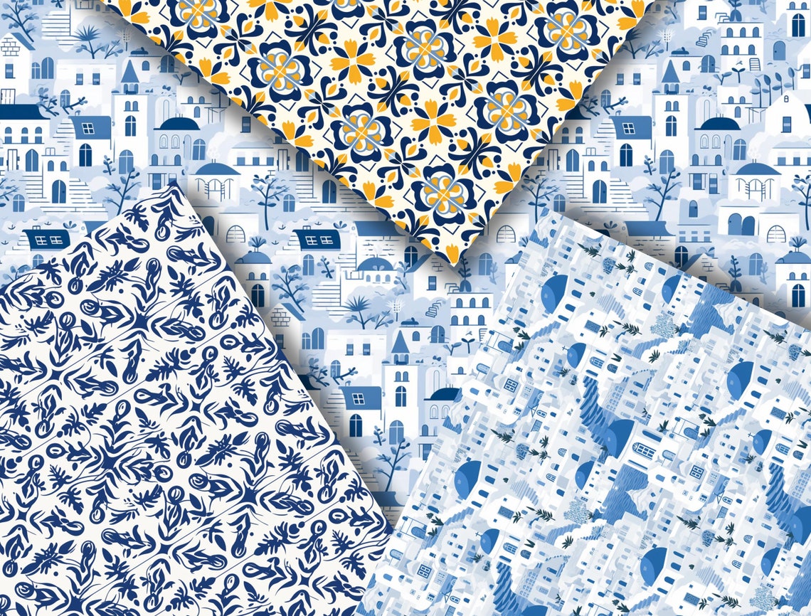 Santorini Houses Seamless Pattern, Greek Digital Paper, Yacht ...