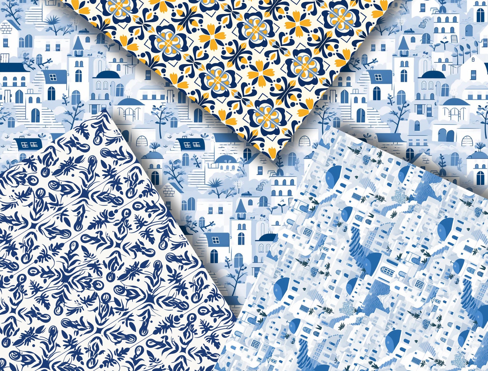 Santorini Houses Seamless Pattern, Greek Digital Paper, Yacht ...