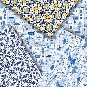 Santorini Houses Seamless Pattern, Greek Digital Paper, Yacht ...