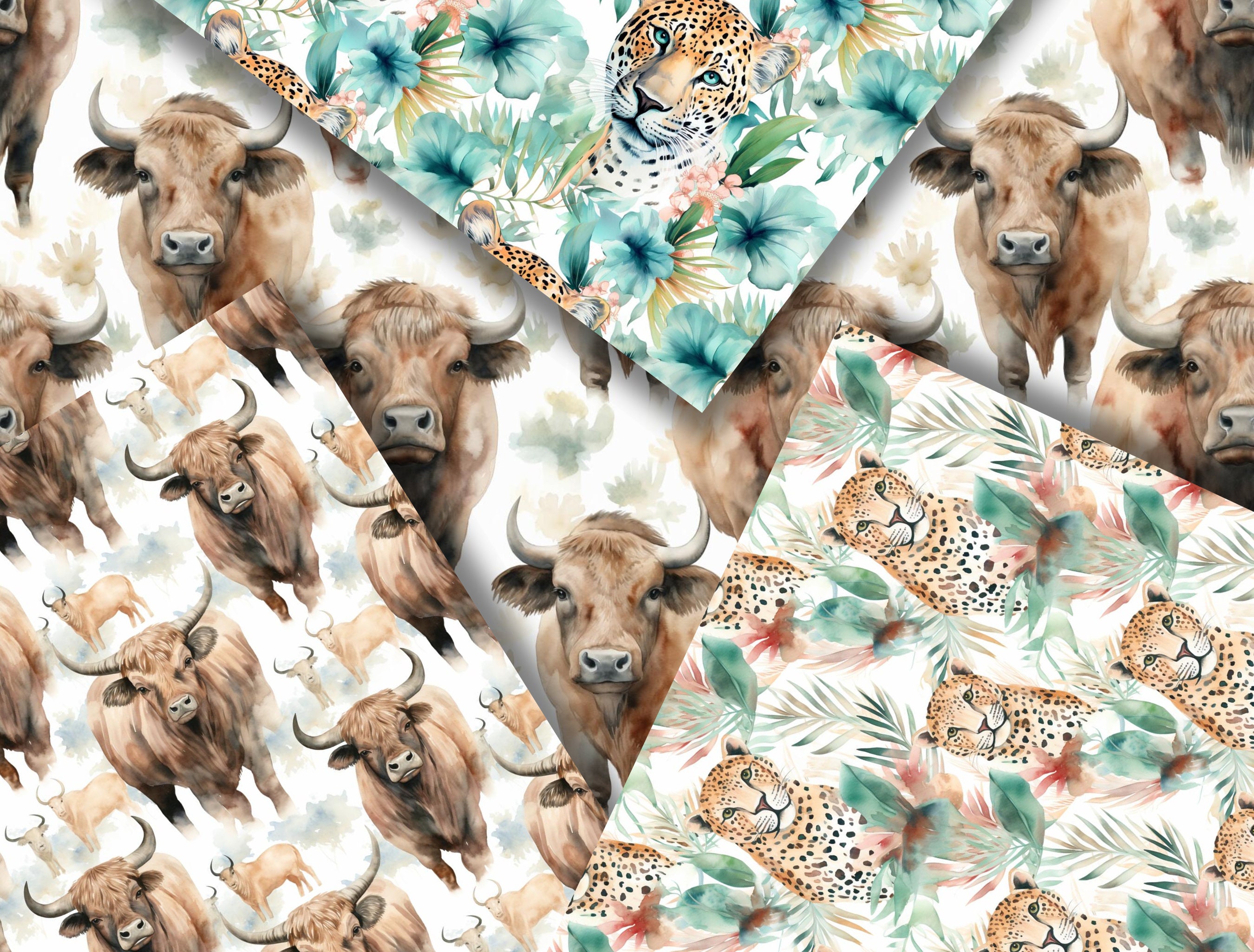 African Safari Seamless Pattern, Watercolour Animals Digital Paper ...