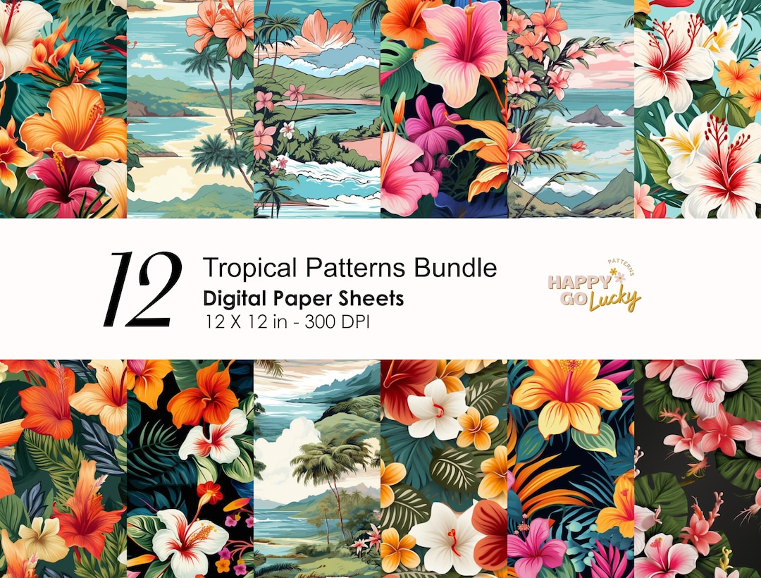 Tropical Flowers Seamless Pattern, Island Digital Paper, Surf ...