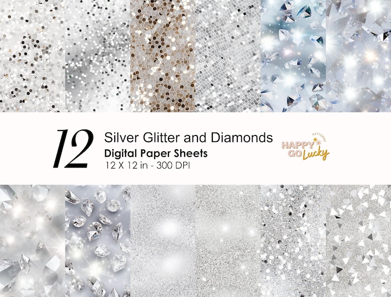 Silver Glitter and Diamonds Seamless Pattern, Shimmering Digital Paper ...