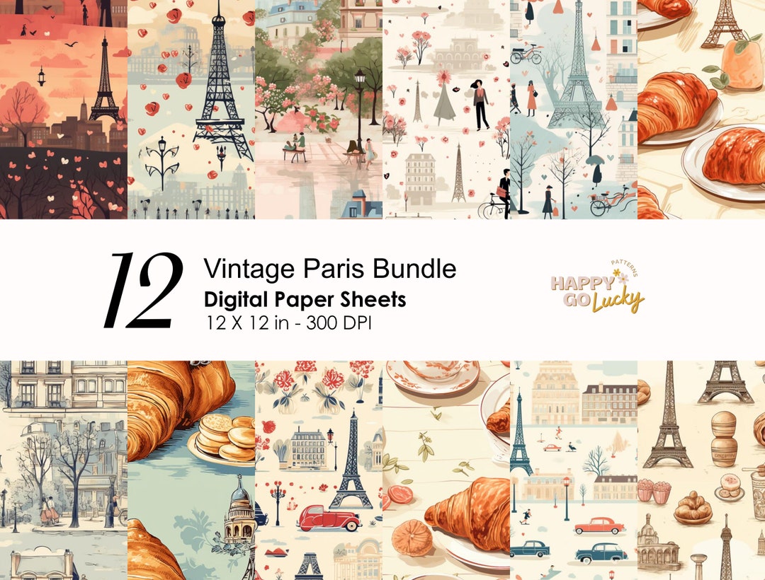 Vintage Paris Nostalgia Seamless Pattern, Eiffel Tower Digital Paper ...