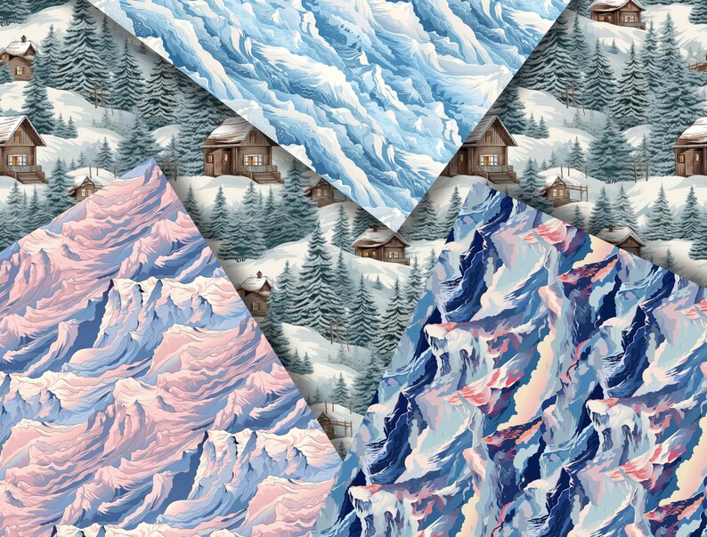 Swiss Alps Seamless Pattern, Winter Sport Digital Paper Skiing ...