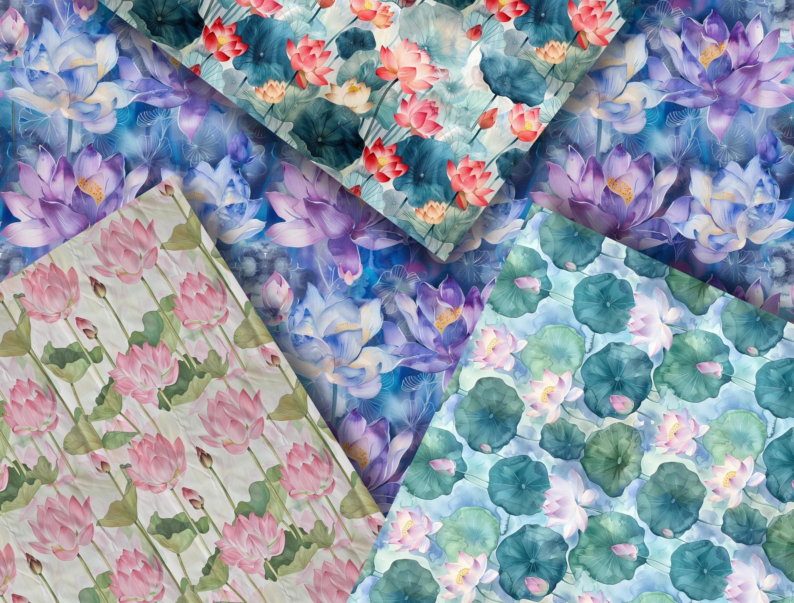 Water Lily Flower Seamless Pattern, Floral Digital Paper, Lotus Flower ...