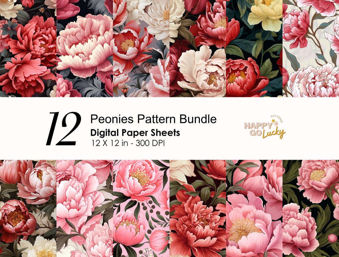Peonies Seamless Pattern, Rustic Vintage Peony Digital Paper, Romantic ...
