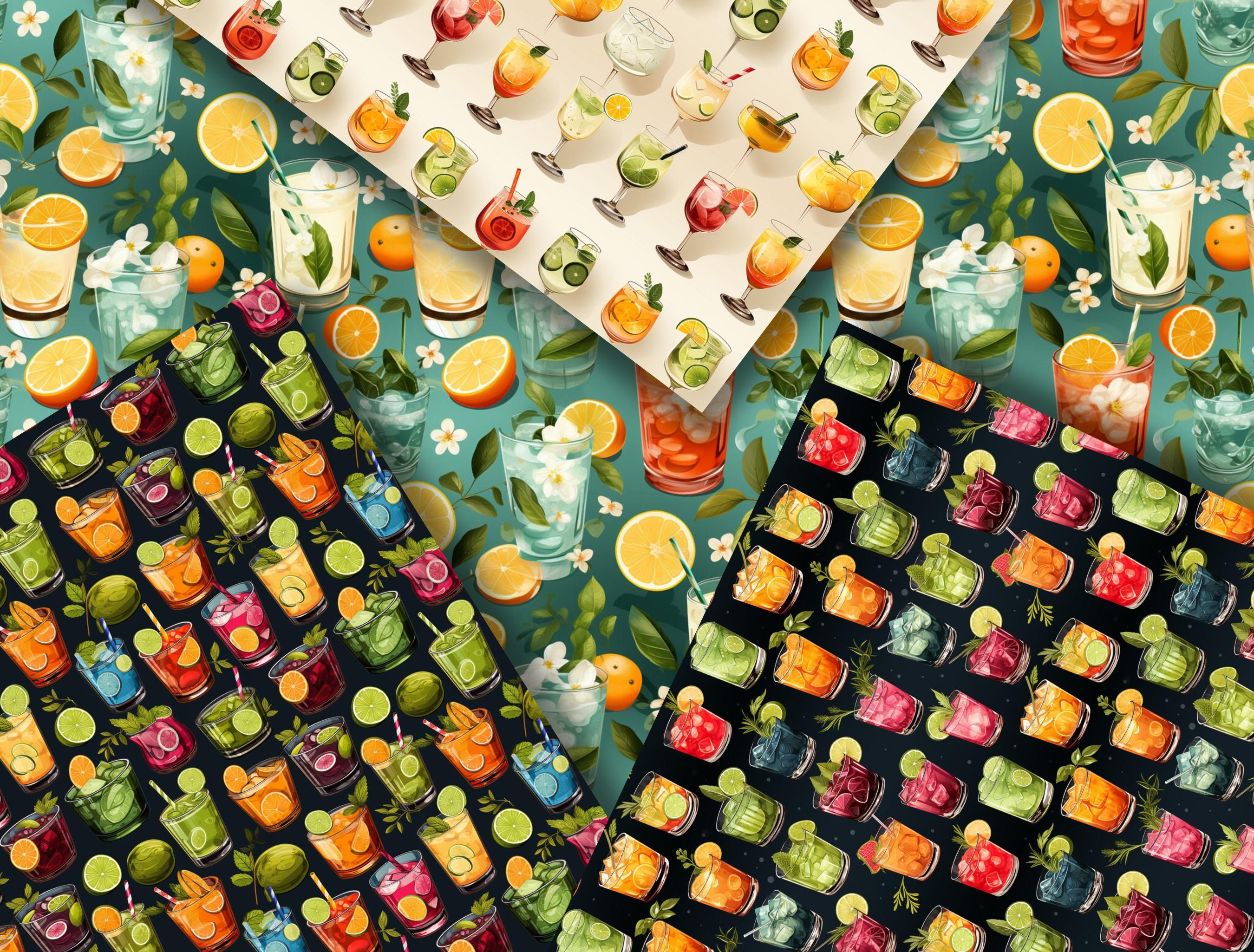 Cocktails Seamless Pattern, Alcohol Digital Paper, Drinks Background ...