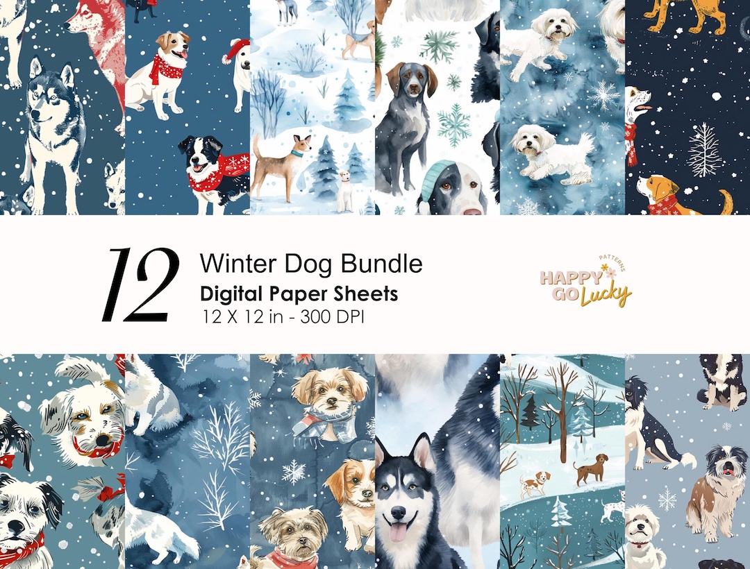 Winter Dogs Seamless Digital Pattern, Snow Dogs Digital Paper ...