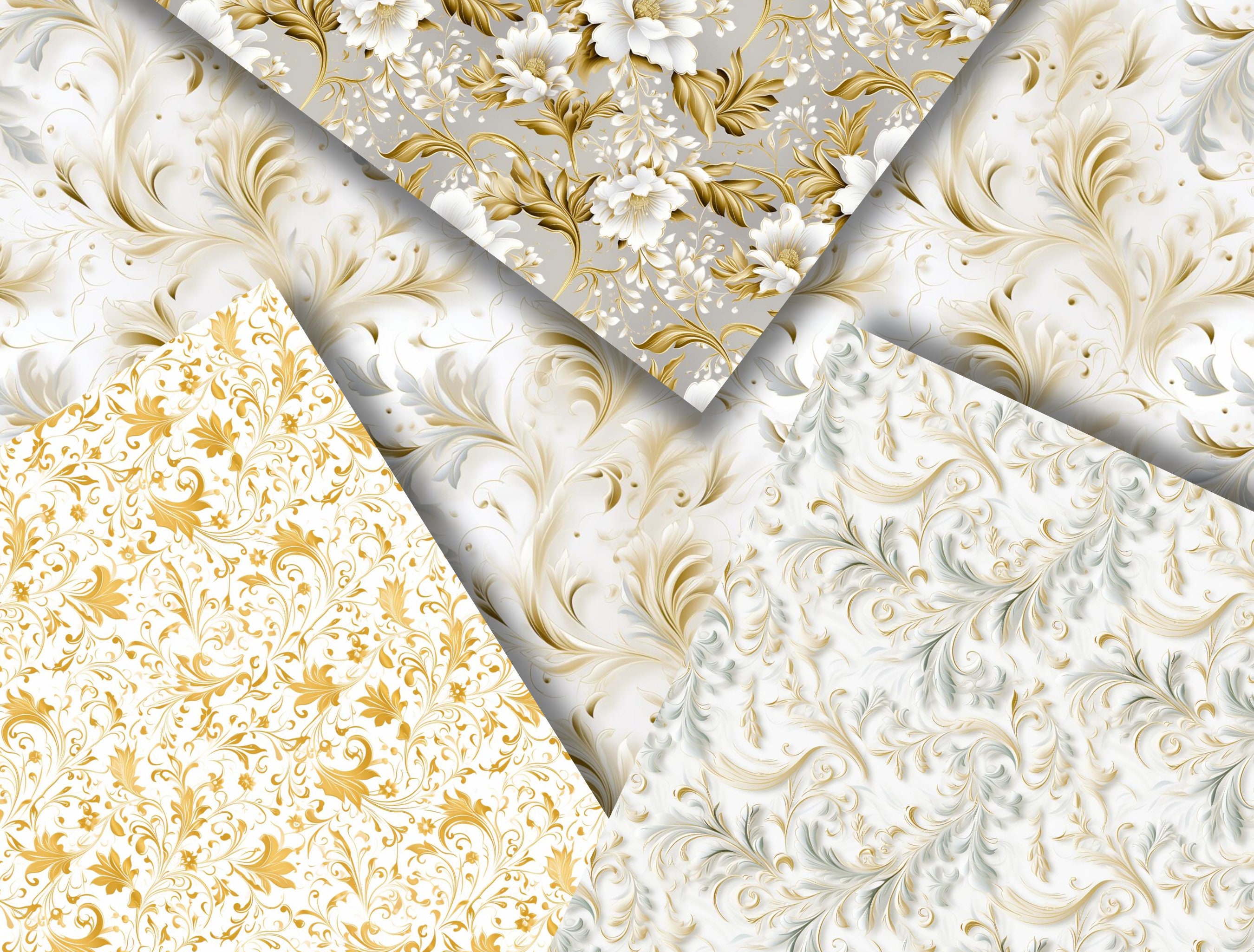 Elegant White & Gold Damask Seamless Pattern, Wedding Flower Digital ...