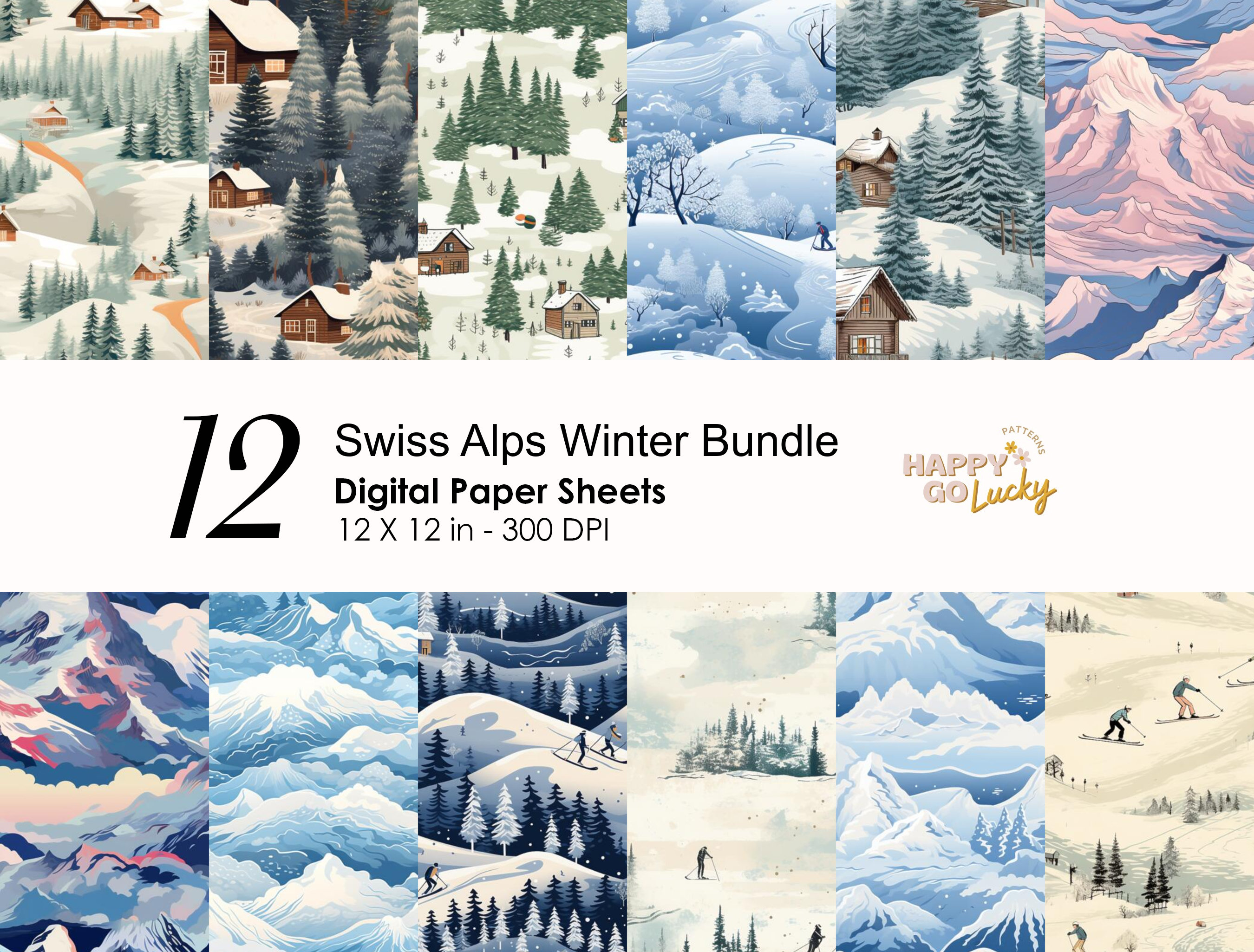 Swiss Alps Seamless Pattern, Winter Sport Digital Paper Skiing ...