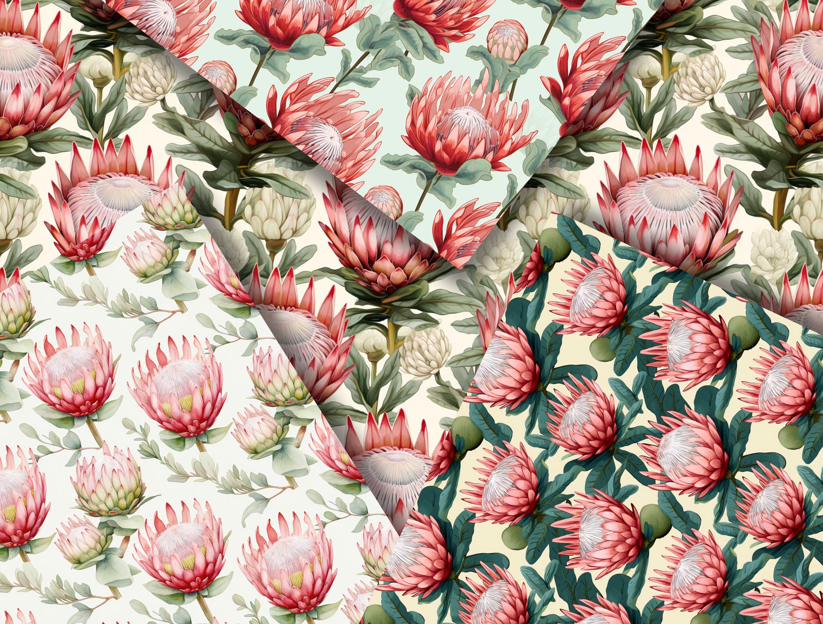 Watercolour Protea Seamless Pattern, Flower Digital Paper, Floral ...