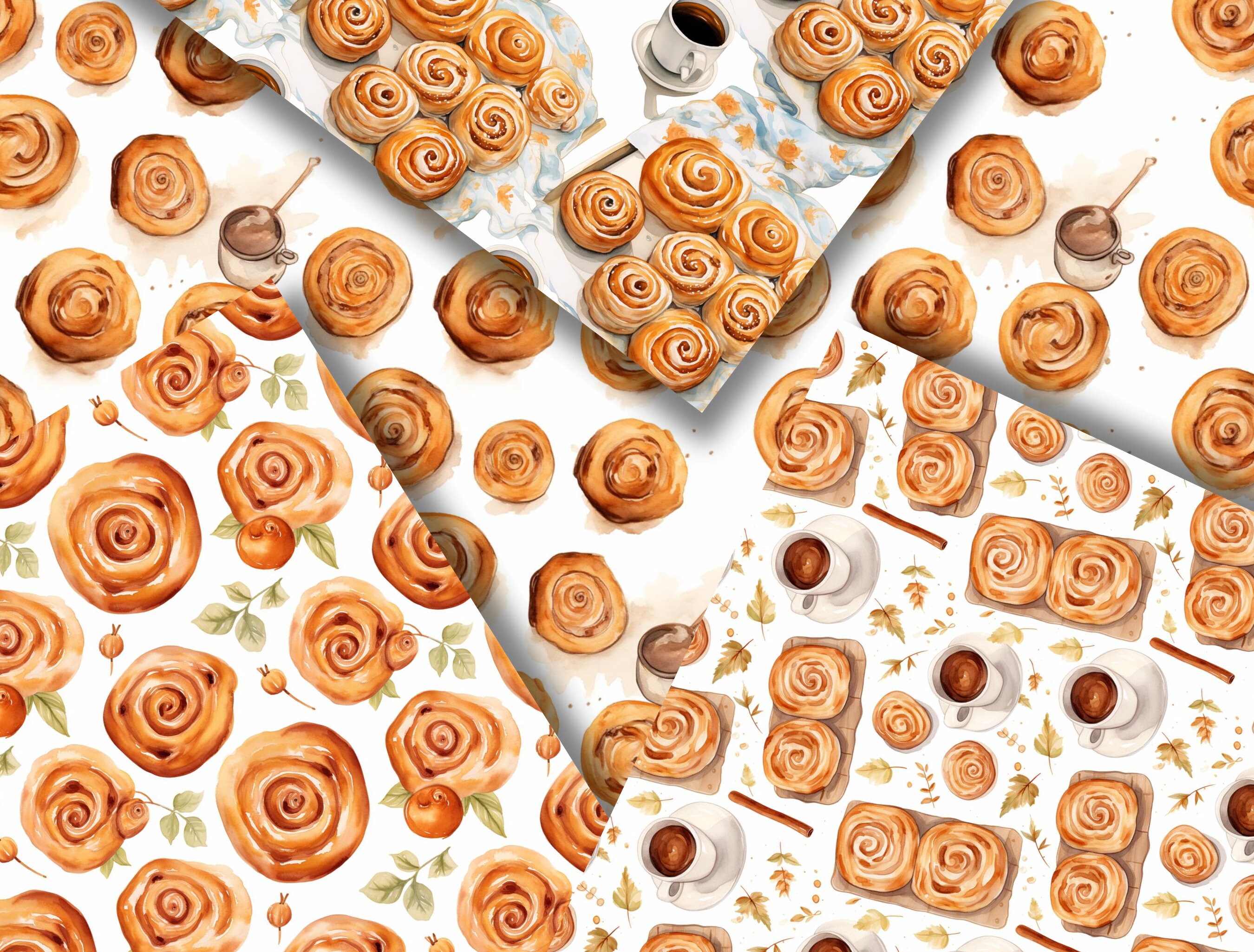 Sweet Sticky Cinnamon Buns Seamless Pattern, Baked Goods Digital Paper ...