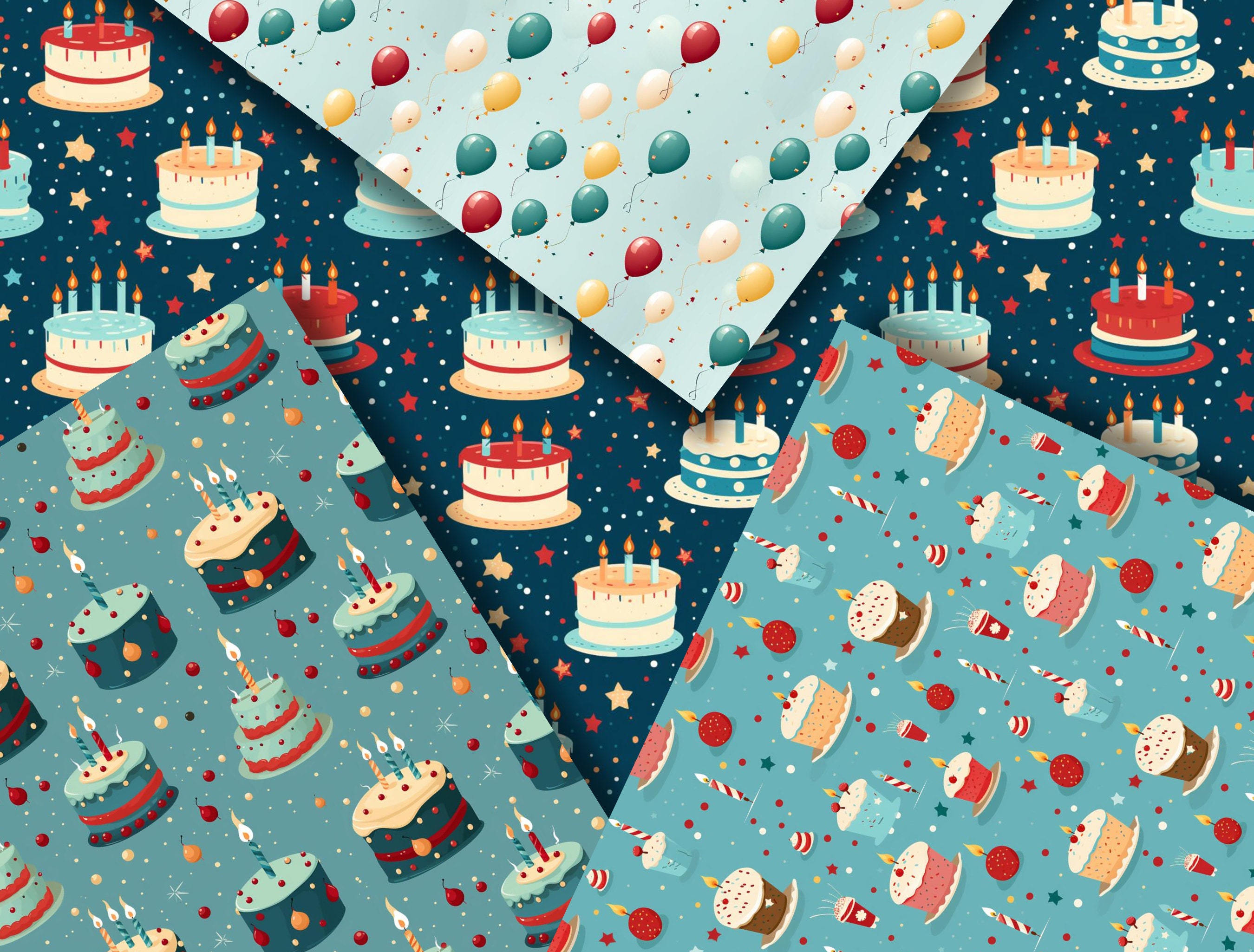 Blue Birthday Boy Seamless Pattern, Balloon Digital Paper, Birthday ...
