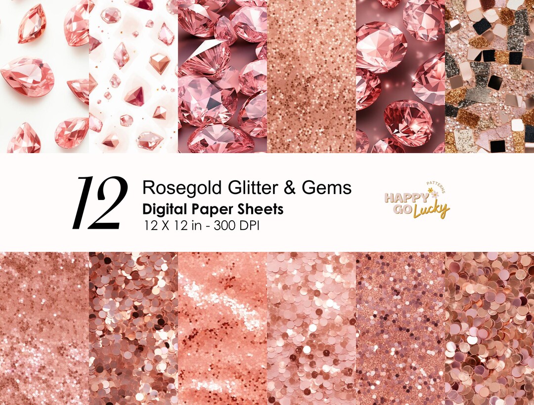Rose Gold Glitter and Gems Seamless Pattern, Shiny Digital Paper ...