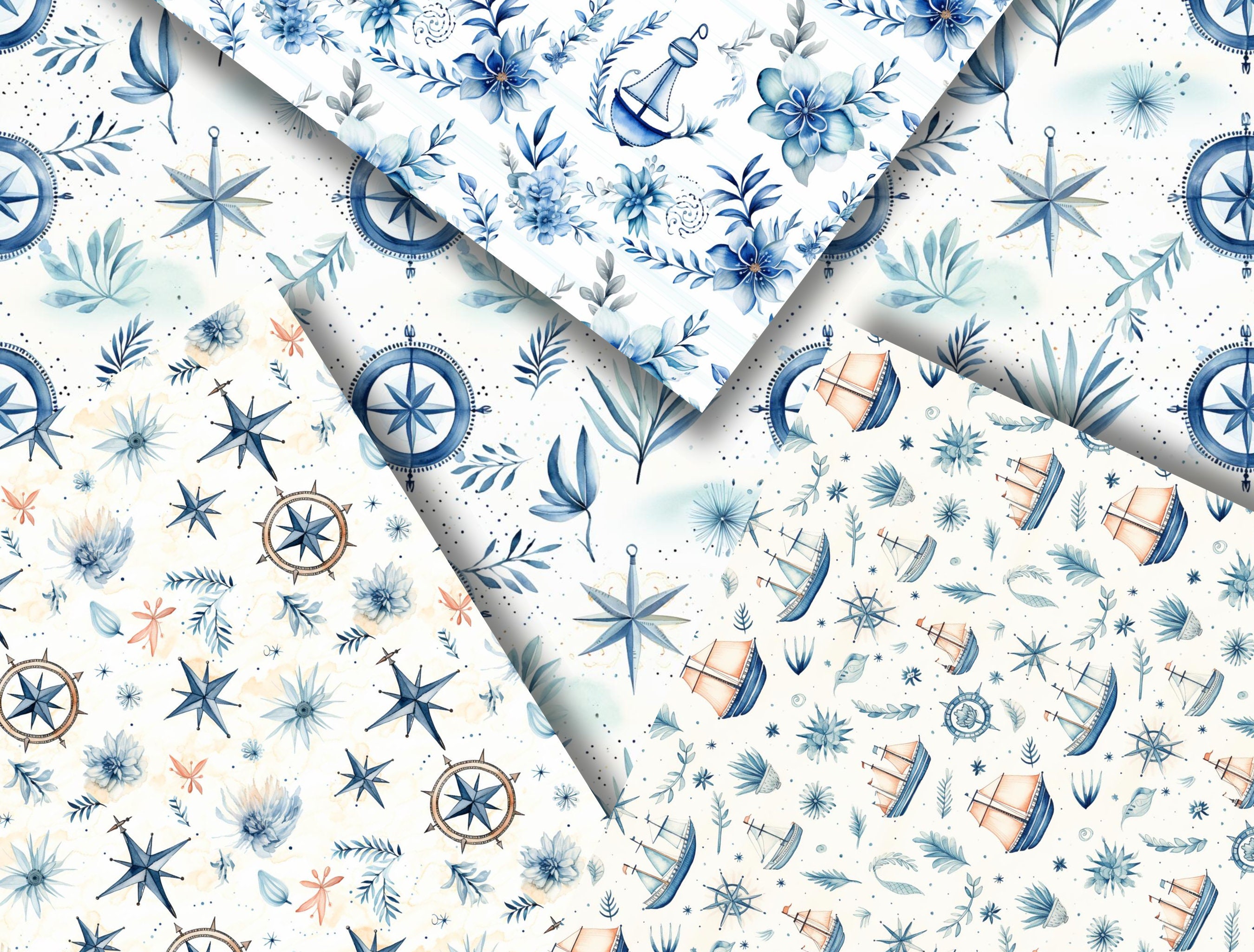 Watercolour Boho Nautical Seamless Digital Pattern, Explore Ship ...