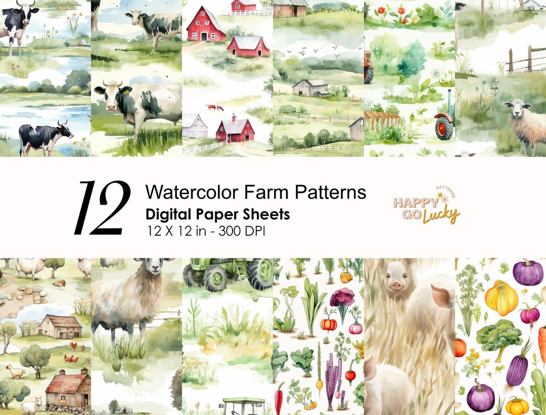 Watercolor Farm Seamless Pattern, Farm Animals Digital Paper, Sheep ...