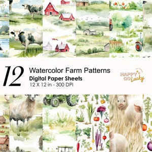 Watercolor Farm Seamless Pattern, Farm Animals Digital Paper, Sheep ...