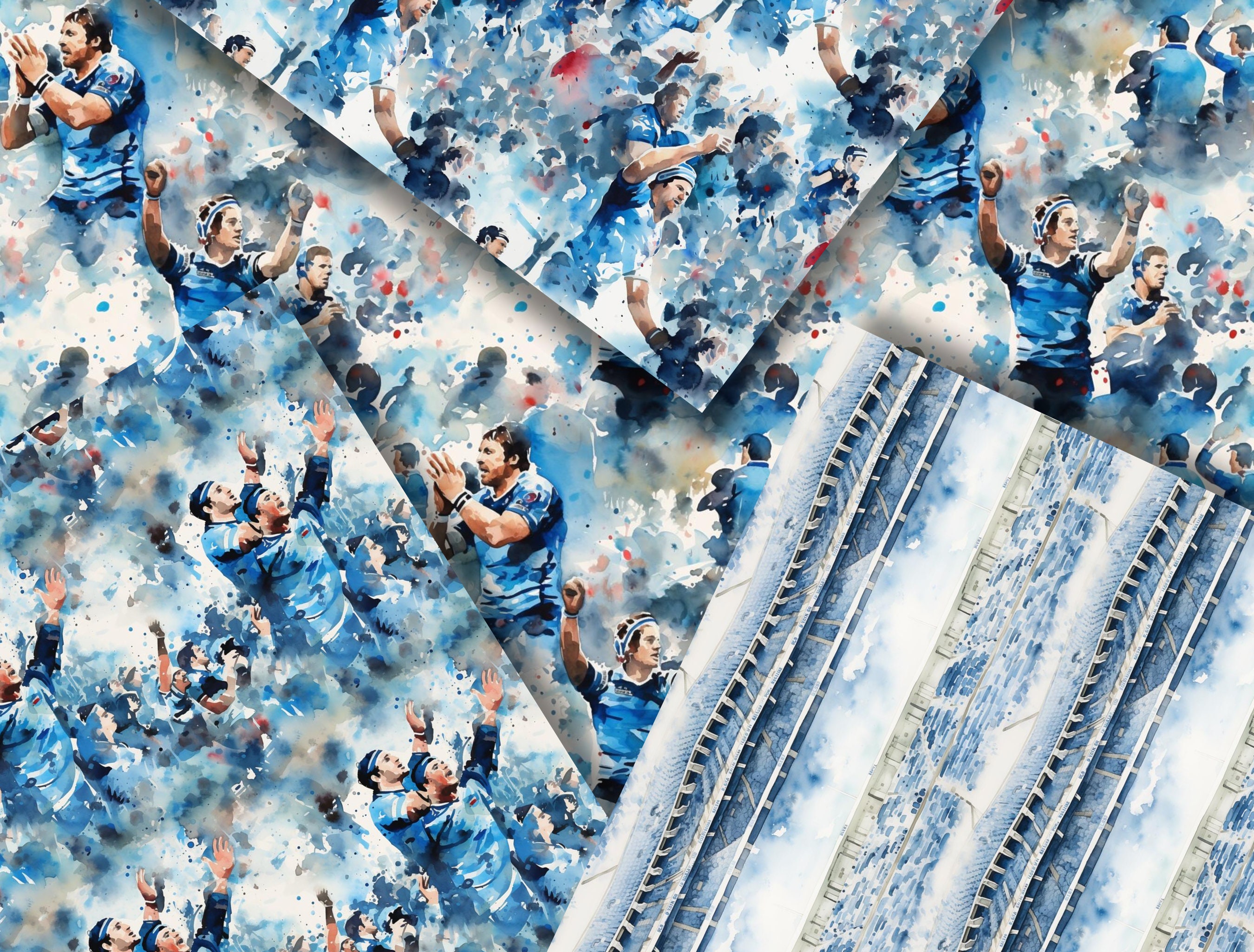 Watercolour Rugby Seamless Pattern, Sports Digital Paper, Sport Stadium ...