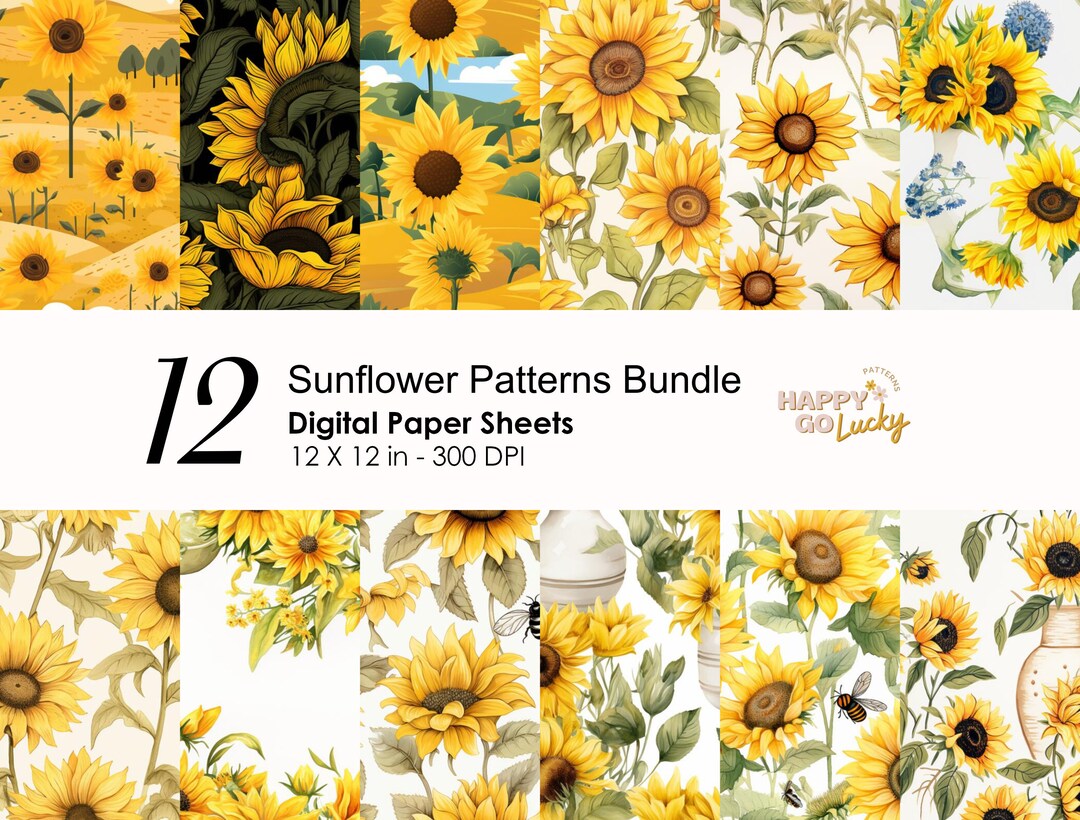 Sunflower Fields Seamless Digital Pattern, Flower Digital Paper, Floral ...