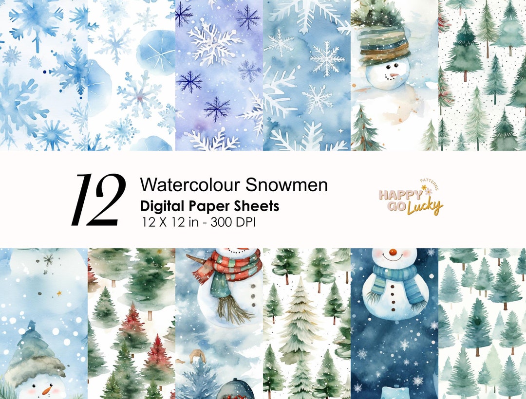 Watercolour Snowmen Seamless Pattern, Christmas Digital Paper ...