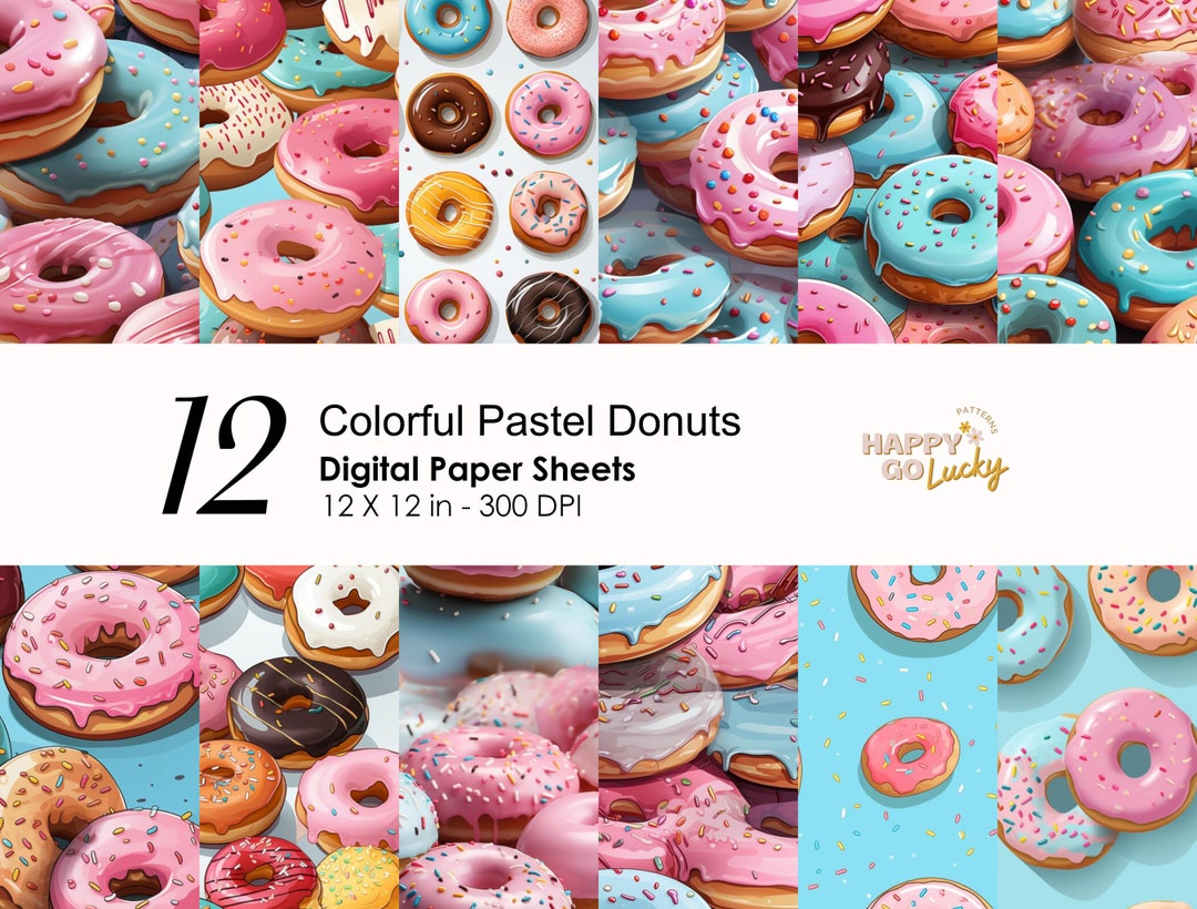 Pastel Sprinkle Donuts Seamless Pattern, Baked Goods Digital Paper ...