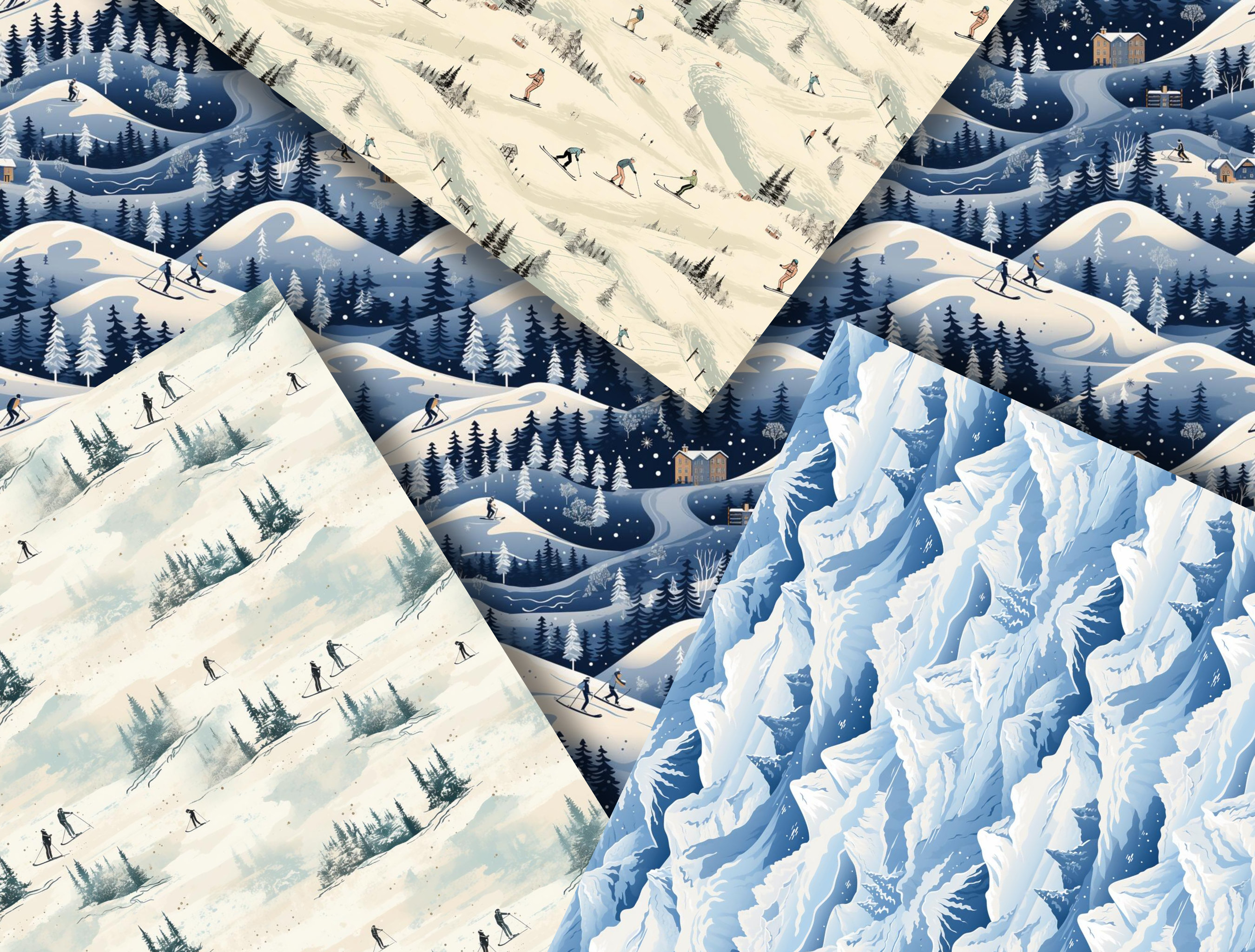 Swiss Alps Seamless Pattern, Winter Sport Digital Paper Skiing ...