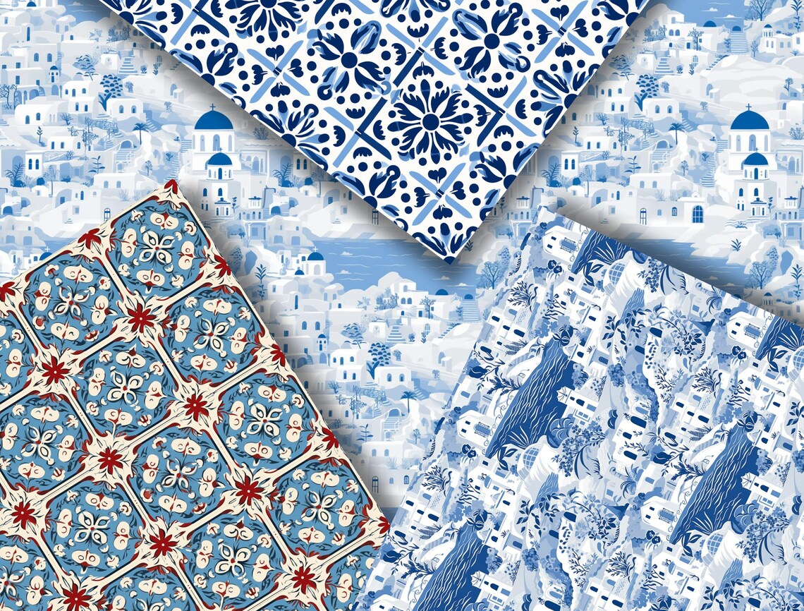 Santorini Houses Seamless Pattern, Greek Digital Paper, Yacht ...