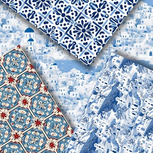 Santorini Houses Seamless Pattern, Greek Digital Paper, Yacht ...