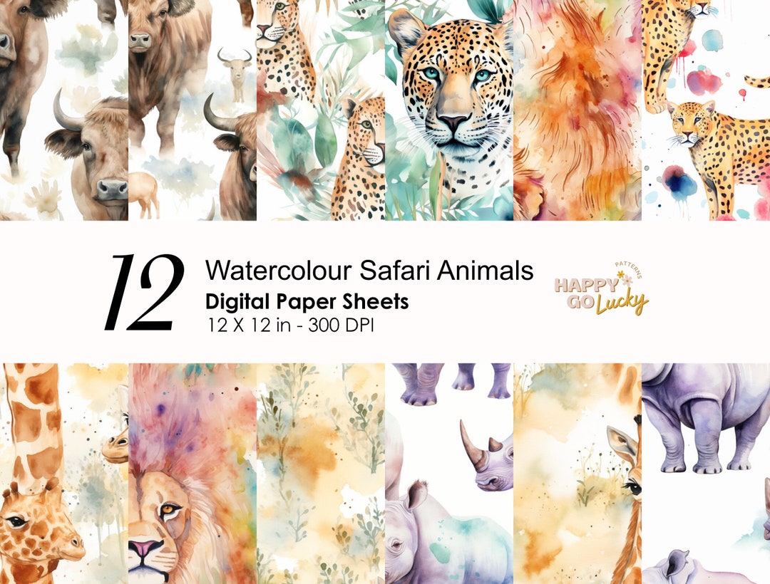 African Safari Seamless Pattern, Watercolour Animals Digital Paper ...