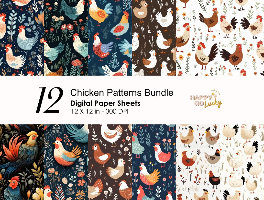 Whimsical Chickens Seamless Digital Pattern, Farm Animal Digital Paper ...