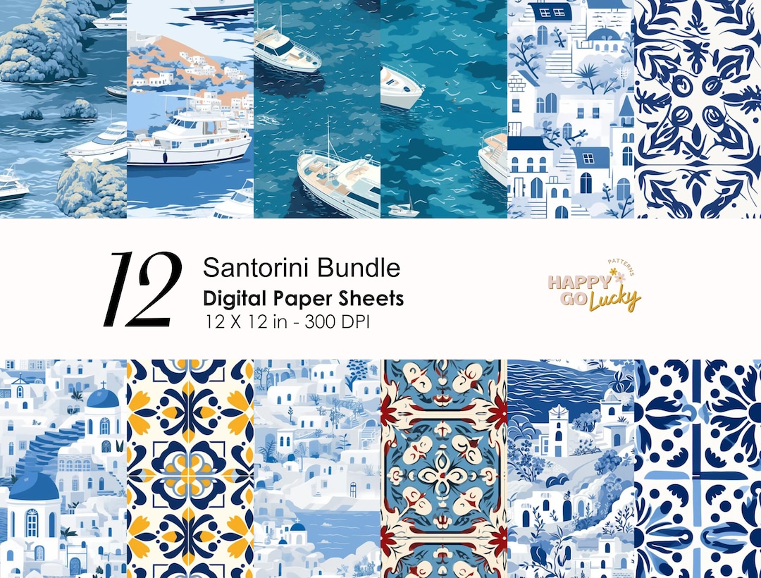 Santorini Houses Seamless Pattern, Greek Digital Paper, Yacht ...