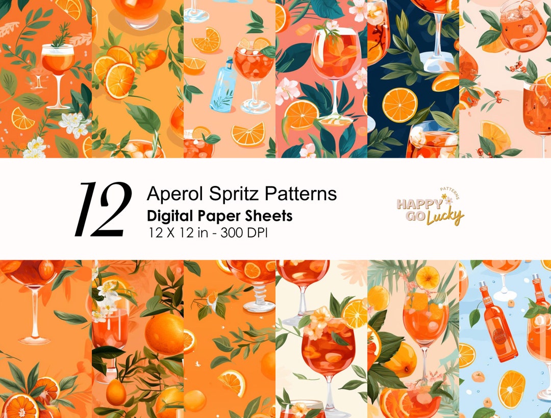 Aperol Spritz Seamless Pattern, Cocktail Digital Paper, Fruit ...