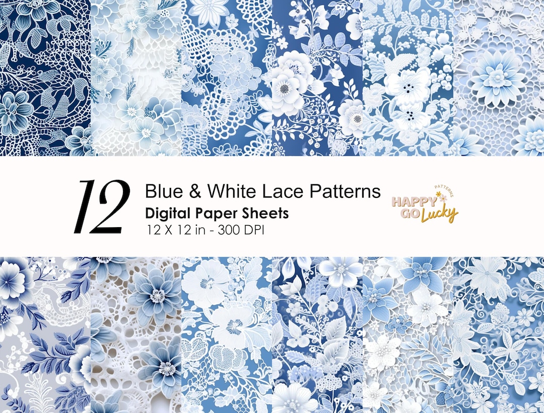 Blue & White Lace Seamless Digital Pattern, Delicate Material Digital ...