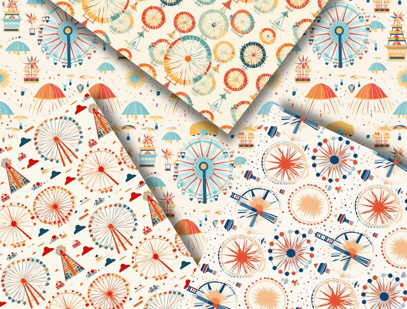 Carnival Seamless Pattern, Carousel Digital Paper, Ferris Wheel ...